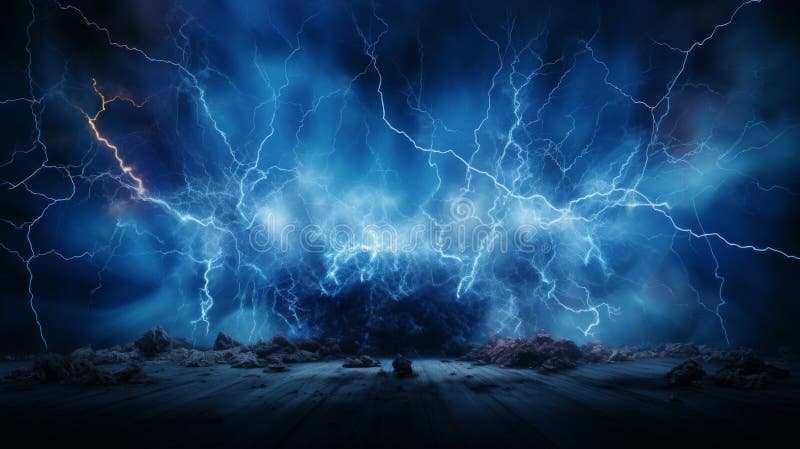 Dramatic Electrical Storm and Lightning Bolts Over Dark Landscape ...