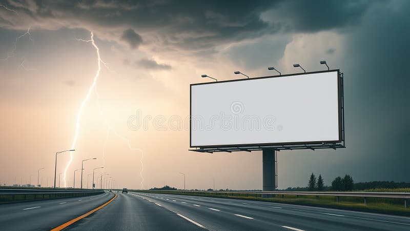 Dramatic Empty Highway Billboard Under Approaching Thunderstorm Perfect ...