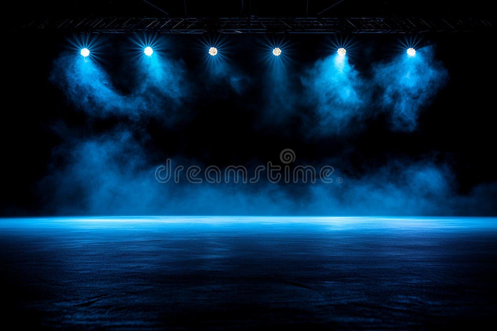 Dramatic Empty Stage with Blue Lighting and Fog Effects Creates ...