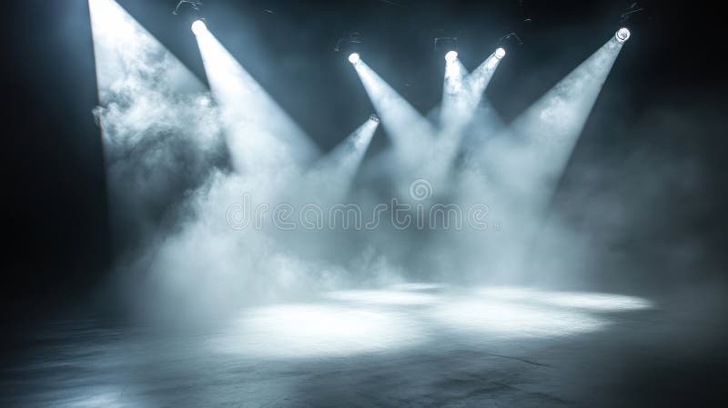Dramatic Empty Stage with Bright Spotlights and Mystic Fog Effect Stock ...