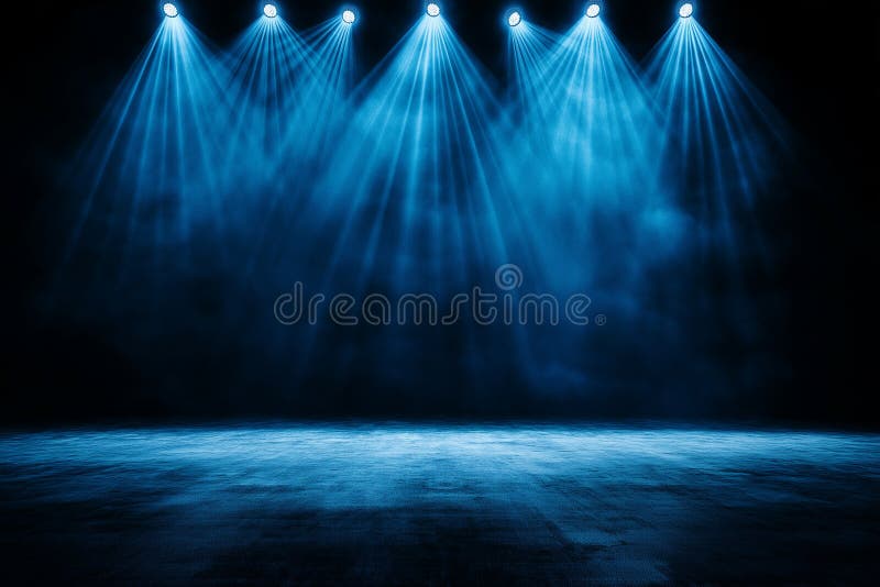 Dramatic Empty Stage Illuminated by Blue Spotlights Creating ...