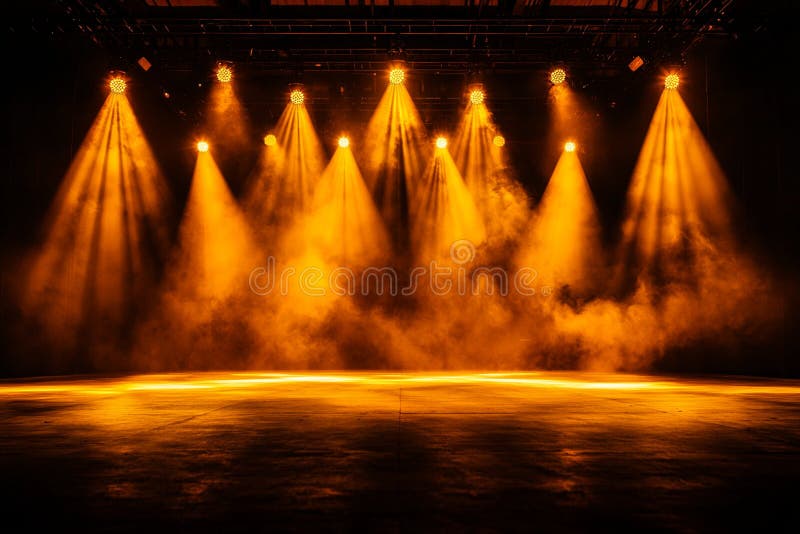 Dramatic Empty Stage Illuminated by Warm Orange Spotlights, Creating ...