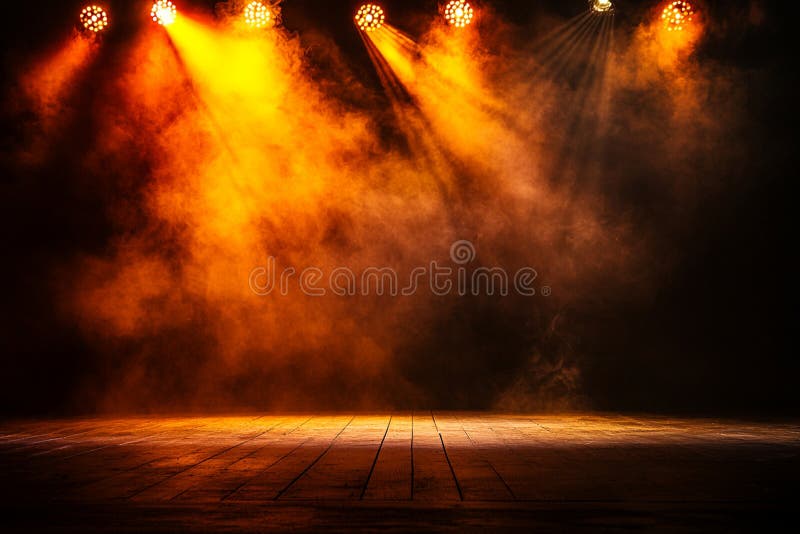 Dramatic Empty Stage Illuminated by Yellow and Orange Spotlights ...