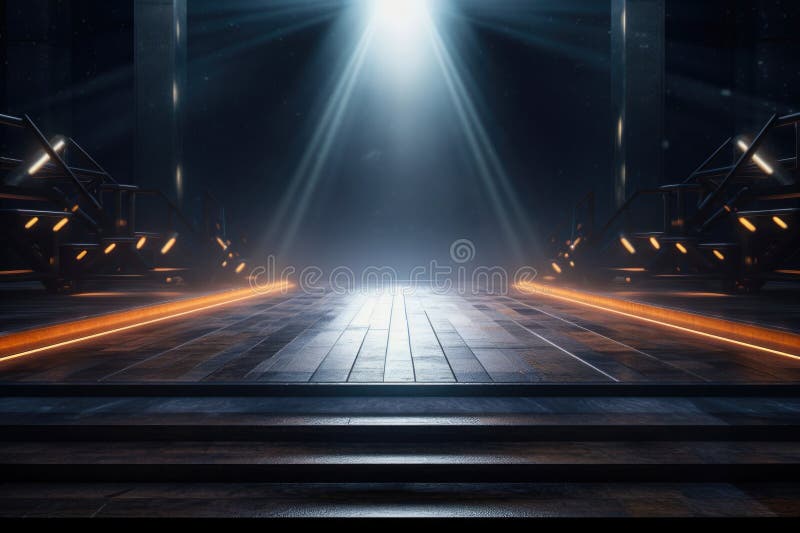 Dramatic Empty Stage with Stairs and Spotlights Stock Illustration ...