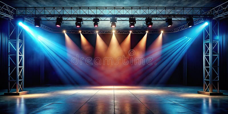 Dramatic Empty Stage Under Powerful Spotlights Perfect Theater Concert ...