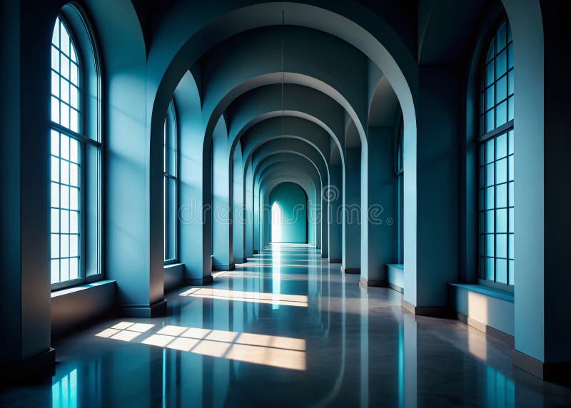 Dramatic Empty Studio Corridor with Tall Windows a Fashion Photography ...