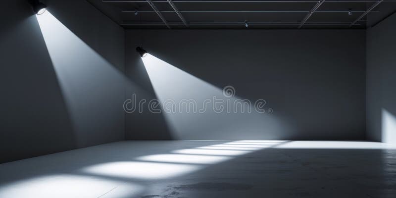 Dramatic Empty Studio Space Three Spotlight Beams Lighting Dark ...