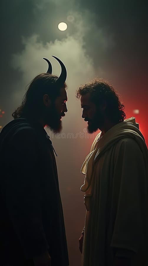 Dramatic Encounter between Dark and Light in Mystical Setting Stock ...