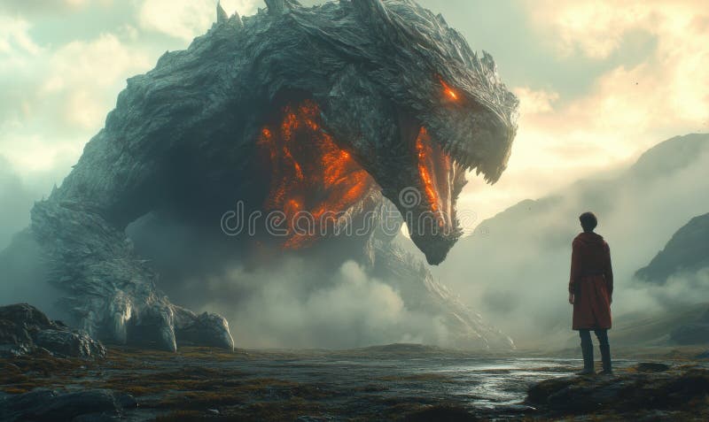 Dramatic Encounter between a Man and a Massive Fire-breathing Creature ...