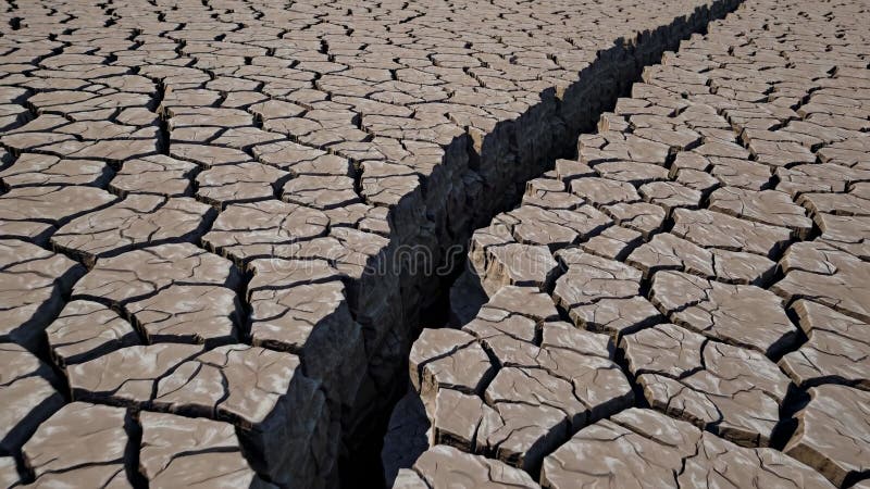 Parched Desert Ground with Cracked Clay Texture and Deep Fissures Stock ...