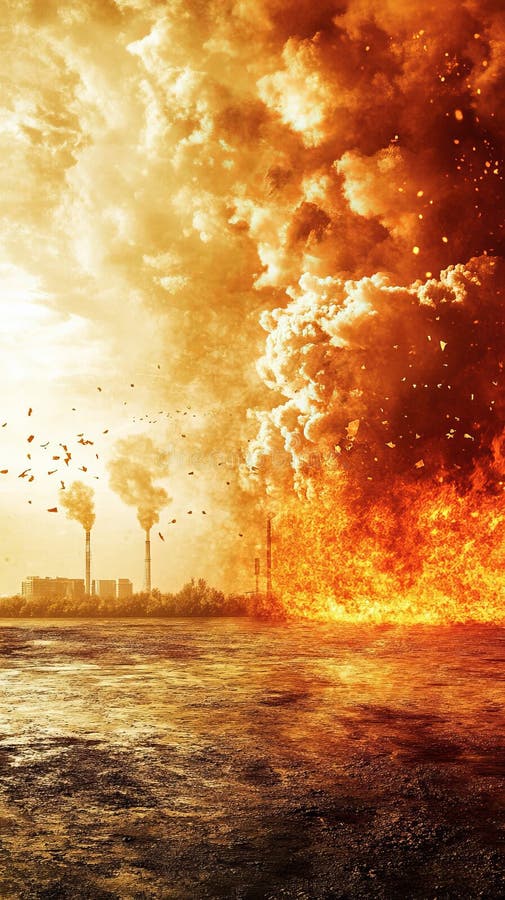 Dramatic Environmental Impact: a Fiery Industrial Explosion Scene Stock ...