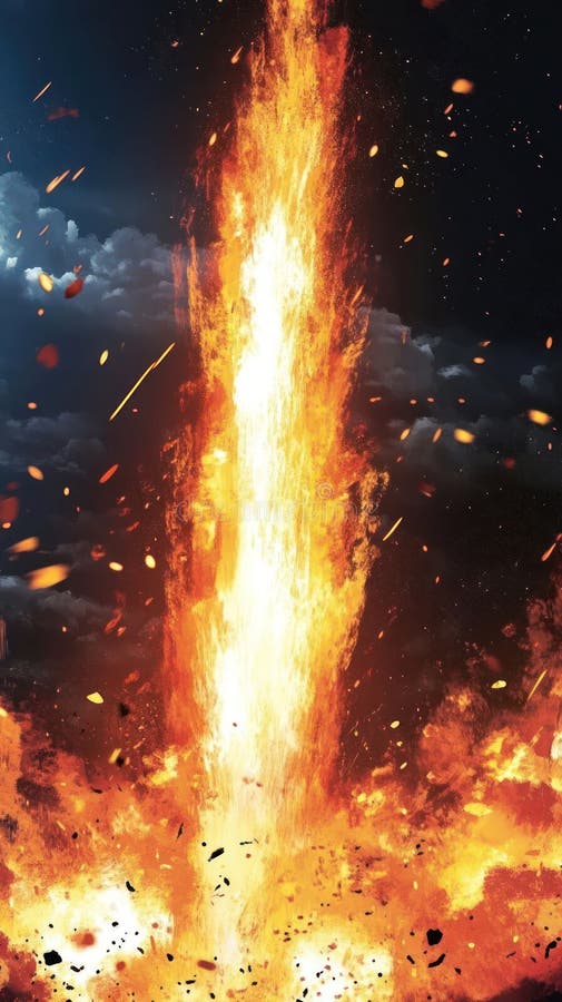 A Dramatic Eruption of Flames Against a Dark Sky, Creating a Powerful ...