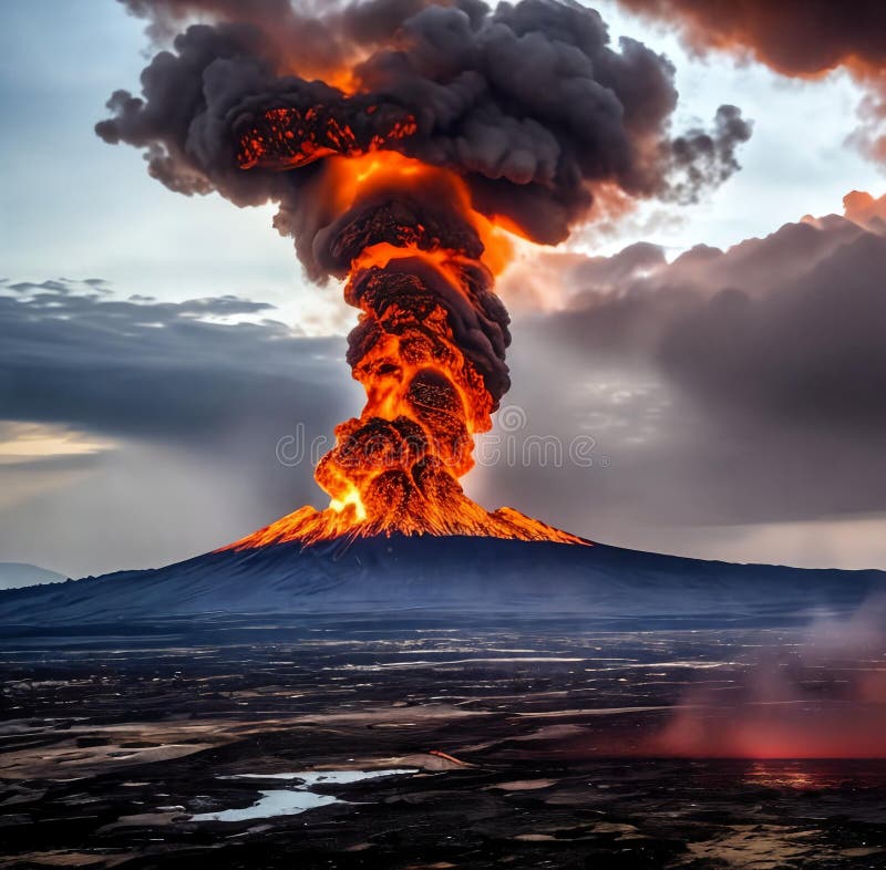 The Dramatic Eruption of a Volcano, Emphasizing the Fiery Lava Stock ...