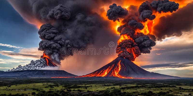 The Dramatic Eruption of a Volcano, Emphasizing the Fiery Lava Stock ...