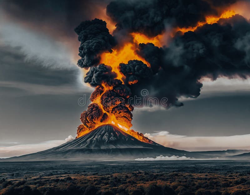 The Dramatic Eruption of a Volcano, Emphasizing the Fiery Lava Stock ...