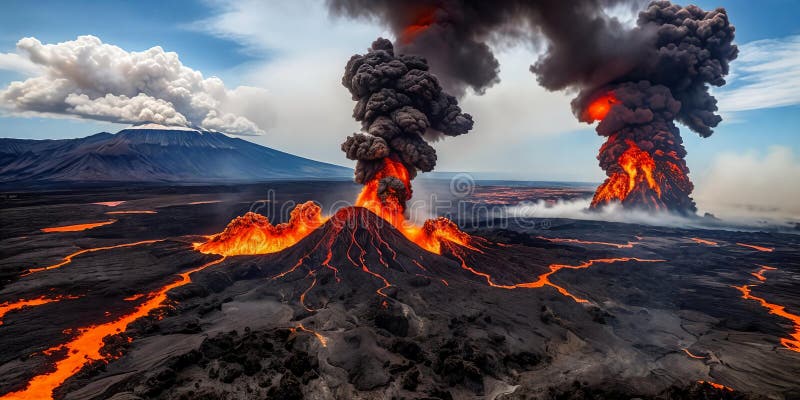 The Dramatic Eruption of a Volcano, Emphasizing the Fiery Lava Stock ...