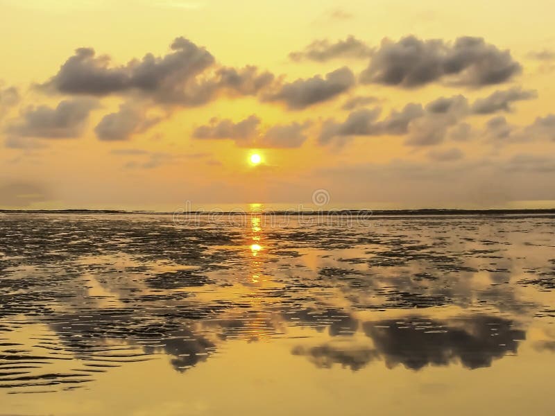 Dramatic Evening Clouds and Golden Tropical Sunset Beach Stock Photo ...