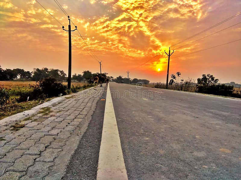 Dramatic Evening Sky with Road Stock Photo - Image of evening ...