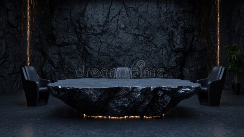 Dramatic Executive Office with Stone Desk and Chairs. Stock ...