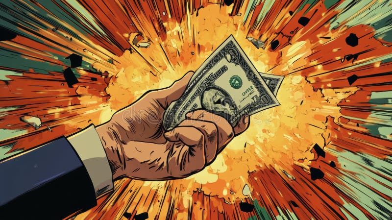 Dramatic Explosion Backdrop with Hand Holding a One Dollar Bill ...