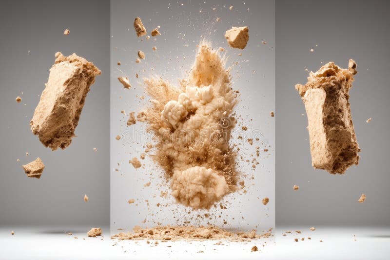 Dramatic Explosion of Baked Bread Crumbs Stock Illustration ...
