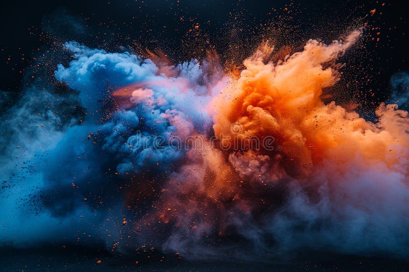 Dramatic Explosion of Blue and Orange Powder Against a Dark Background ...