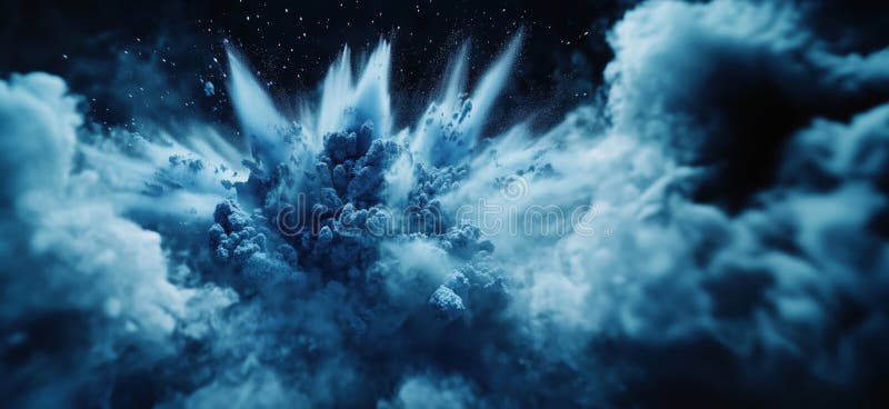 Dramatic Explosion of Blue Smoke and Particles Against Dark Background ...