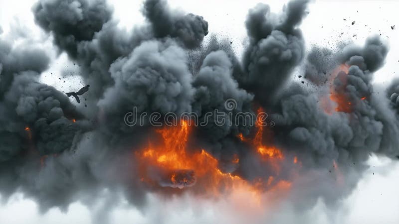 Dramatic Explosion with Bright Flames and Dark Smoke Cloud Stock ...