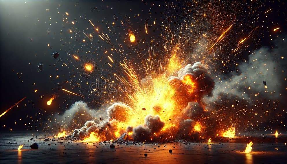 Dramatic Explosion with Bright Flames, Smoke, and Debris for Dynamic ...