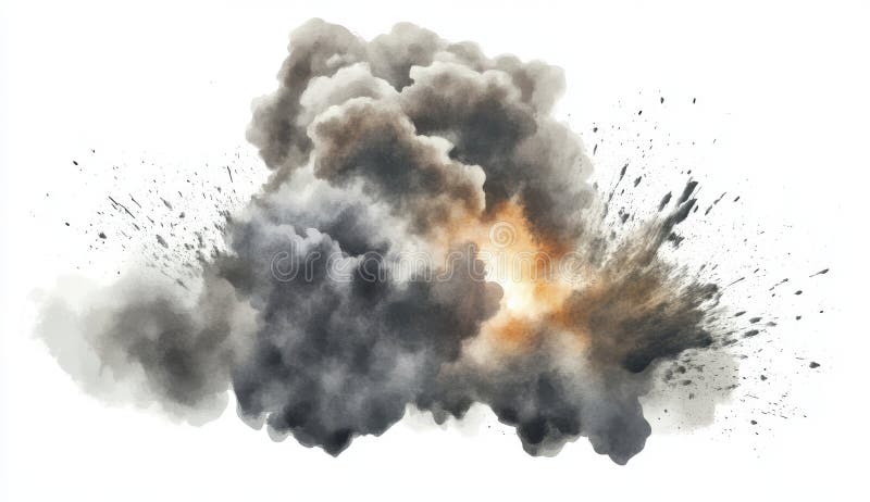Dramatic Gray and Brown Smoke Explosion with Orange Center Against ...