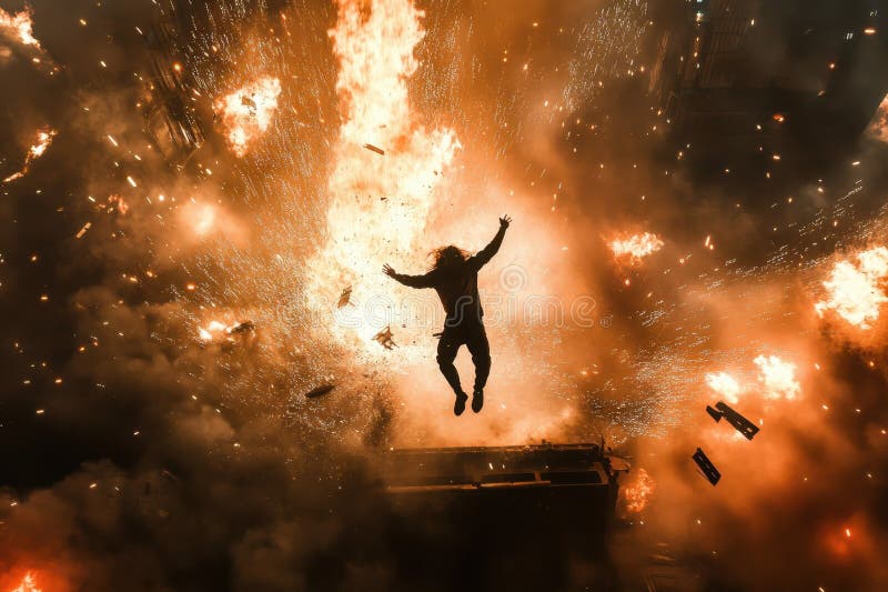 Dramatic Explosion Captures a Figure Leaping through a Fiery Display at ...