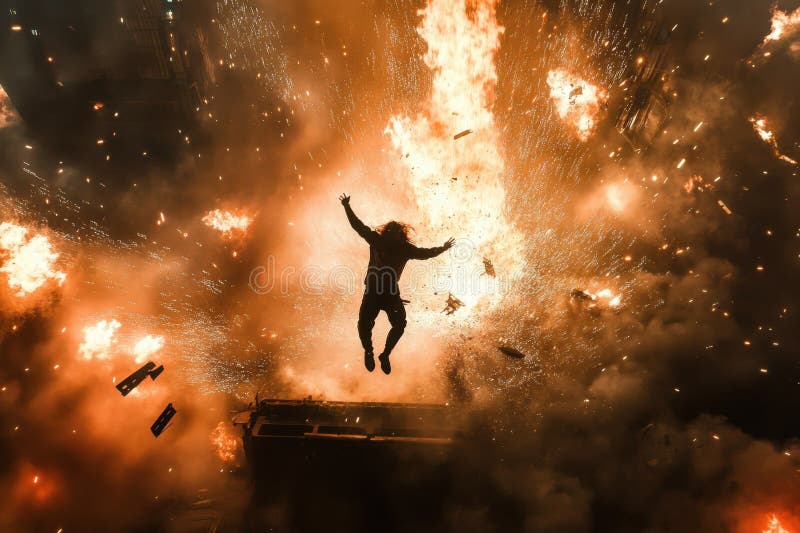 Dramatic Explosion Captures a Figure Leaping through a Fiery Display at ...