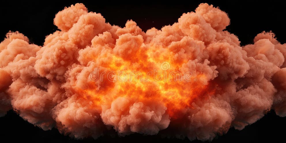 A Dramatic Explosion Cloud with Fiery Colors Bursting Against a Dark ...