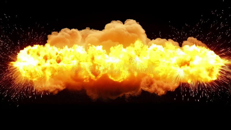 Dramatic Explosion Cloud with Fiery Flames and Dark Background Stock ...