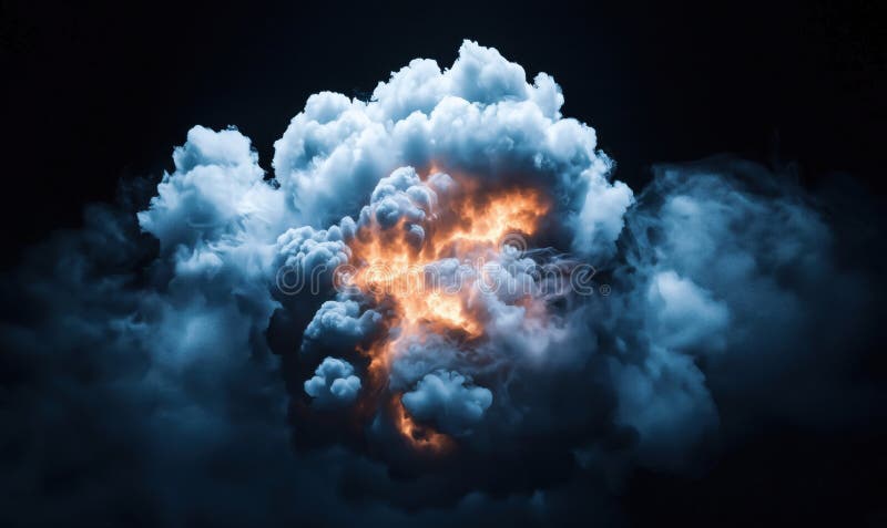 Dramatic Explosion Cloud with Fiery Orange Glow and Dark Smoke ...