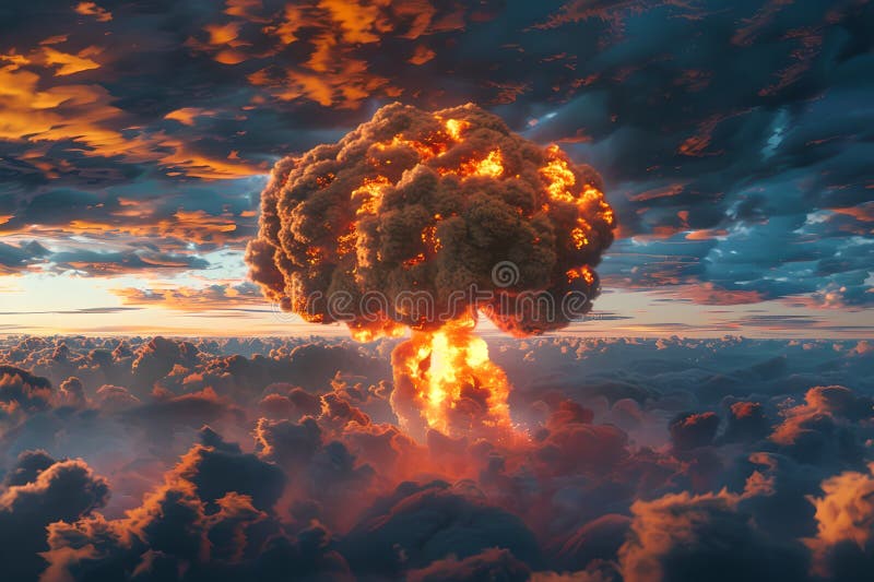 Dramatic Explosion in the Clouds. Fiery Sky with Dark Clouds ...