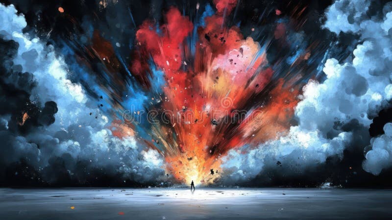 Powerful Explosion of Color and Light in Dark Sky Stock Illustration ...