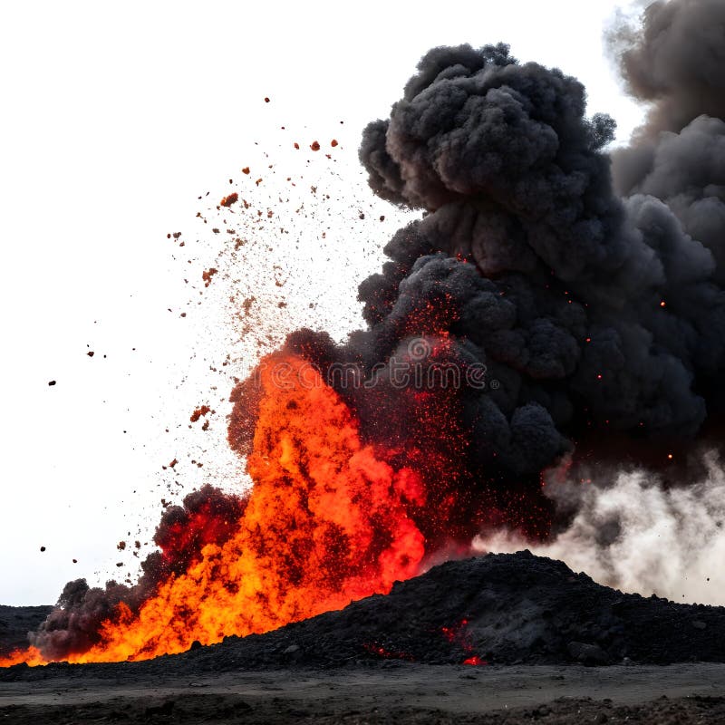 Explosion Border with Dark Smoke and Red Lava Isolated on White ...