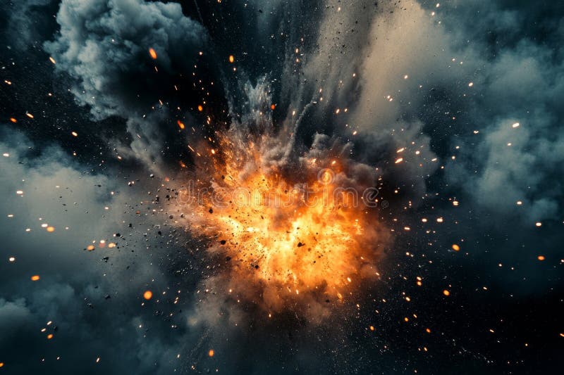 Dramatic Explosion of Dark Smoke and Sparks Creating a Powerful Visual ...