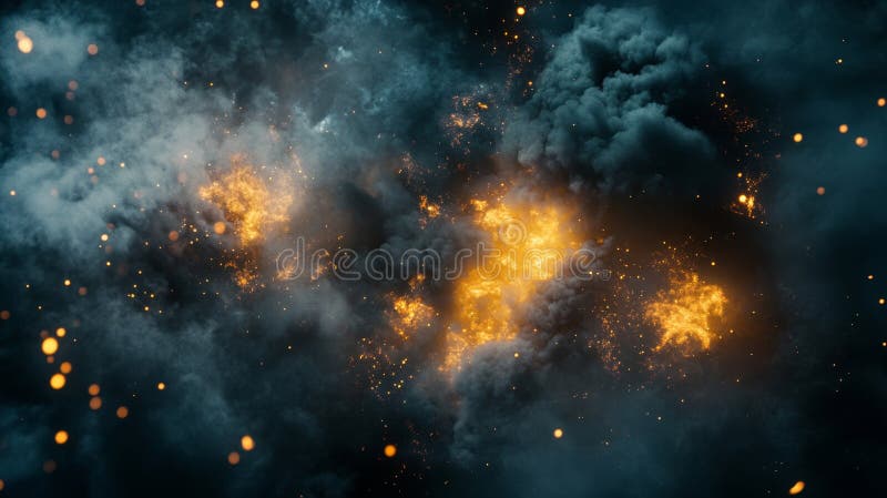 Dramatic Explosion of Dark Smoke and Sparks for High-definition Visual ...
