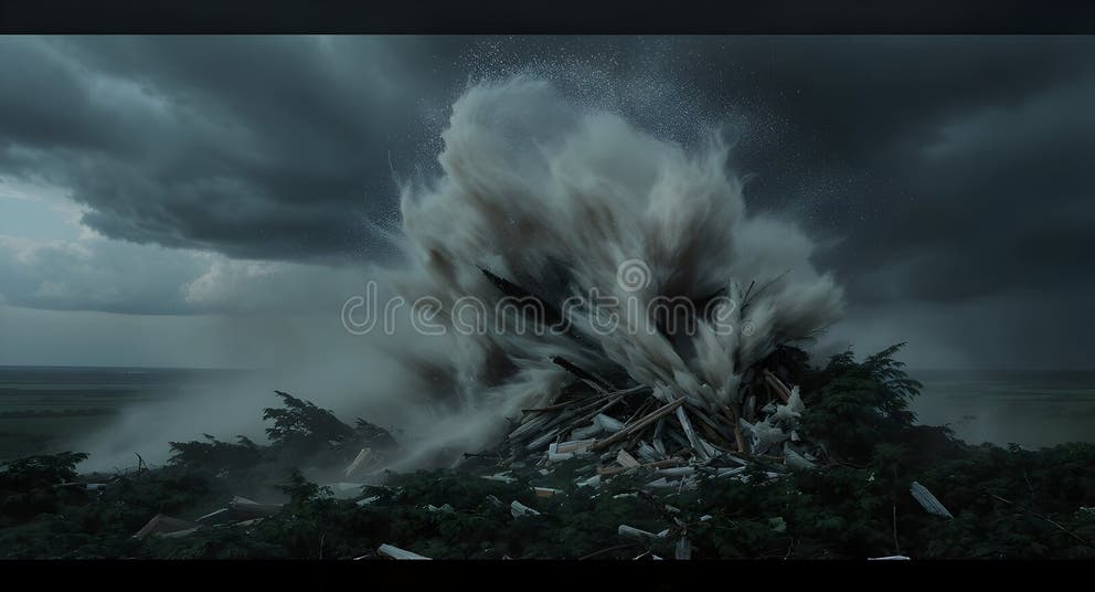 Explosion of Debris Storm Landscape Stock Image - Image of ...