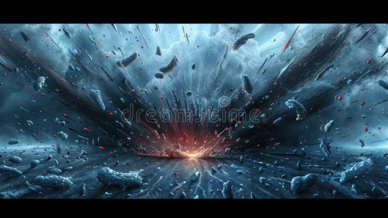 A Dramatic Explosion with Debris and Smoke, Illustrating Chaos and ...