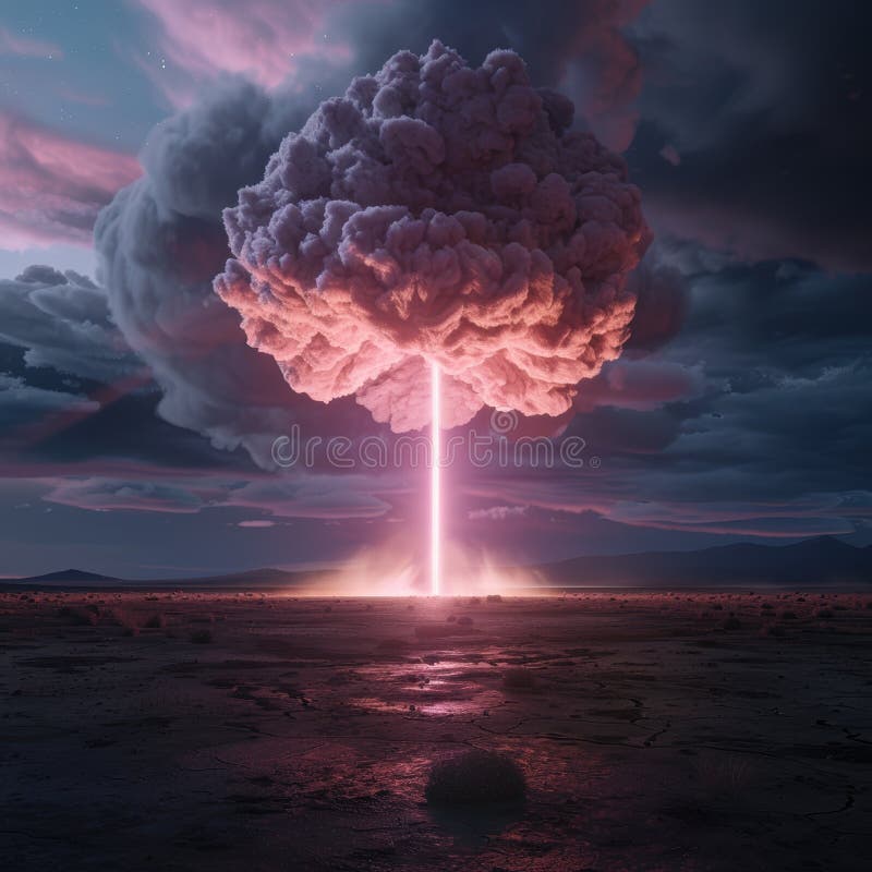 Dramatic Explosion in the Desert Landscape Stock Illustration ...