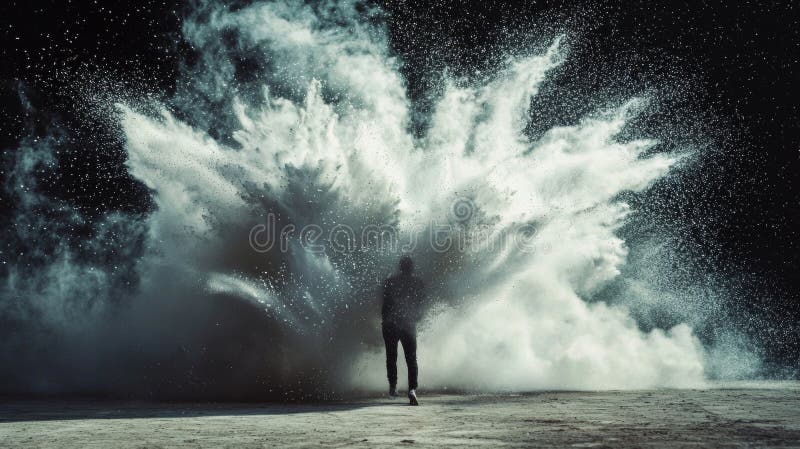 Dramatic Explosion of Dust Behind a Walking Figure Stock Photo - Image ...