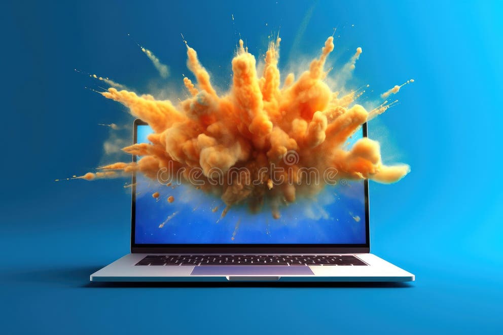 Dramatic Explosion Emanating from a Laptop Screen. Generative AI Stock ...