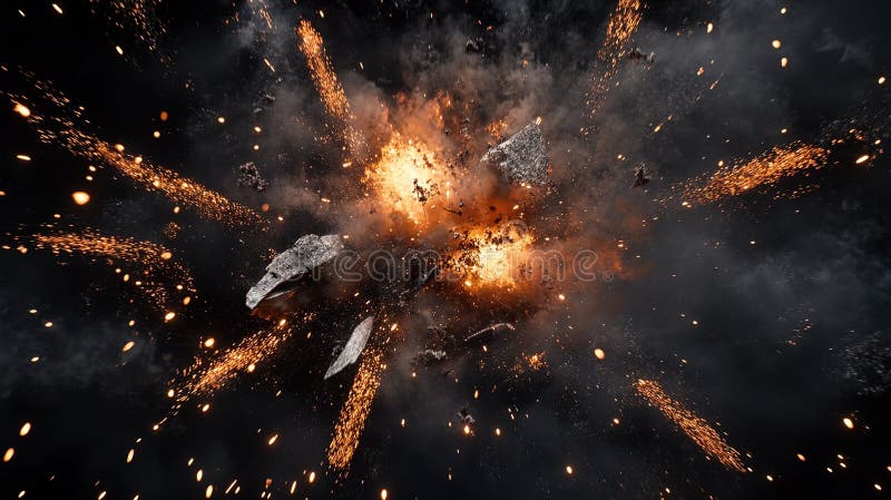 A Dramatic Explosion Erupts in a Cloud of Smoke and Sparks, Creating a ...