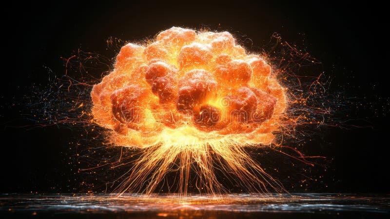 Dramatic Explosion with Fiery Clouds and Sparks in Dark Background ...