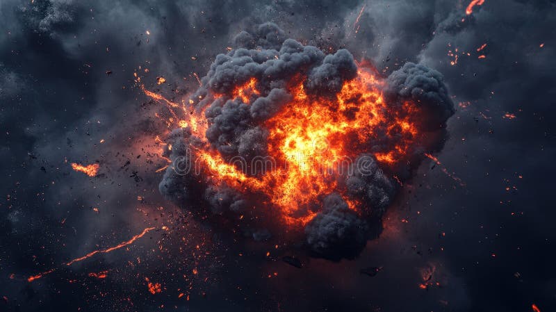 A Dramatic Explosion with Fiery Lava and Smoke Against a Dark Backdrop ...