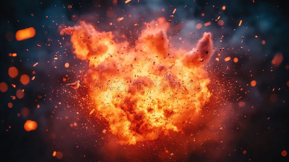 Fiery Explosion with Debris and Smoke Effects Stock Illustration ...
