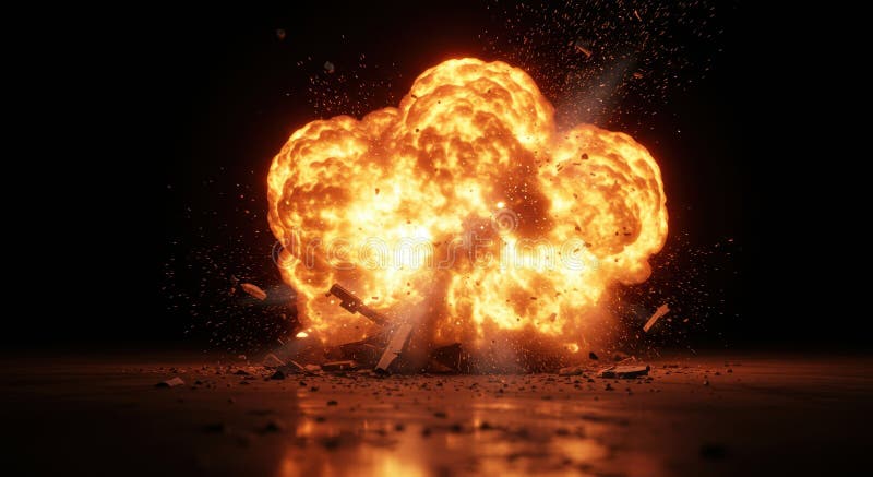 Dramatic Explosion with Fire and Debris in Dark Background Stock Image ...